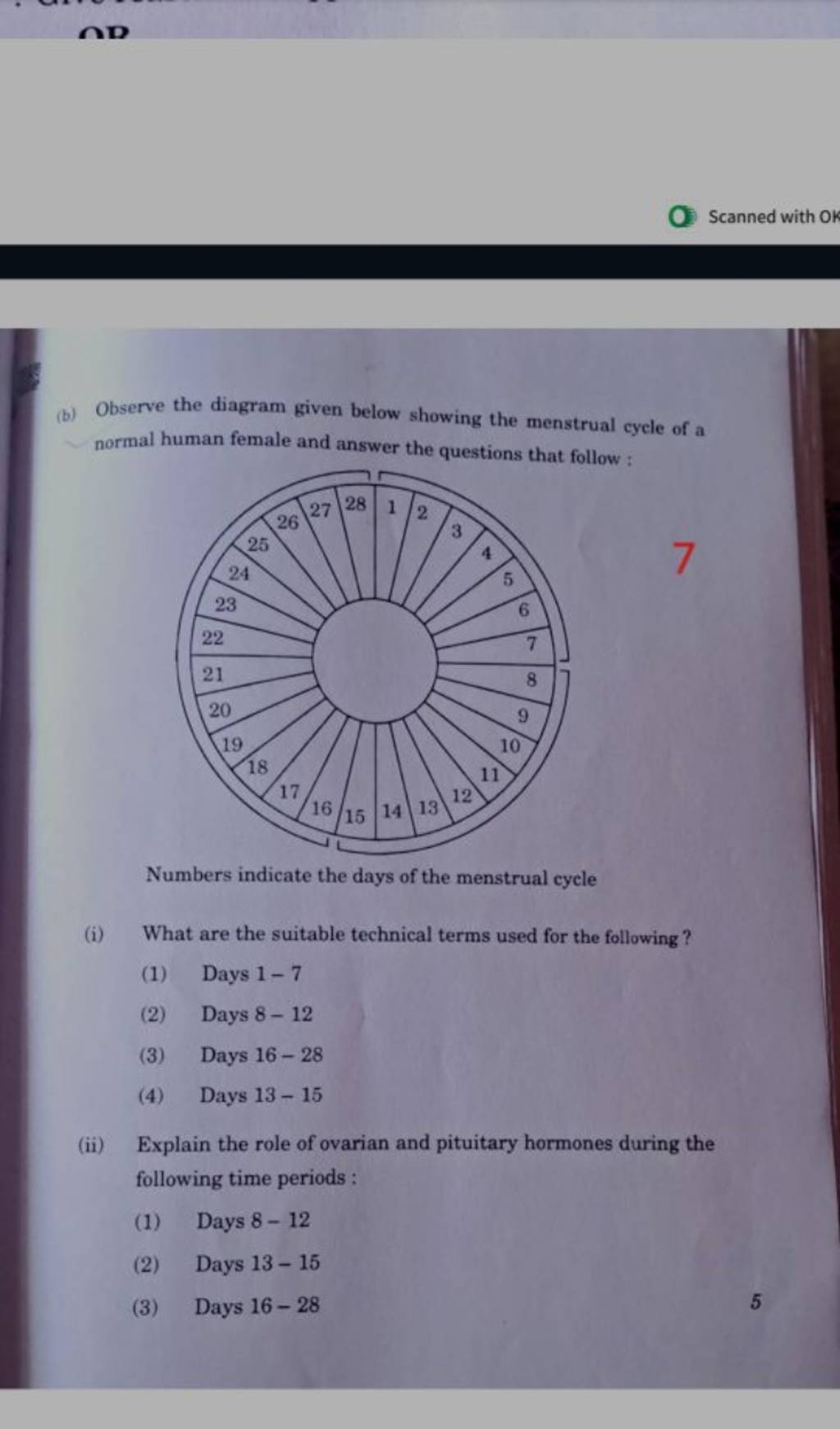 Scanned with OK (b) Observe the diagram given below showing the menstrual..