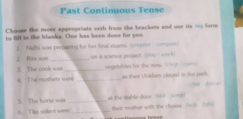 Past Continuous Tense Choose the more appropriate verb from the brackets