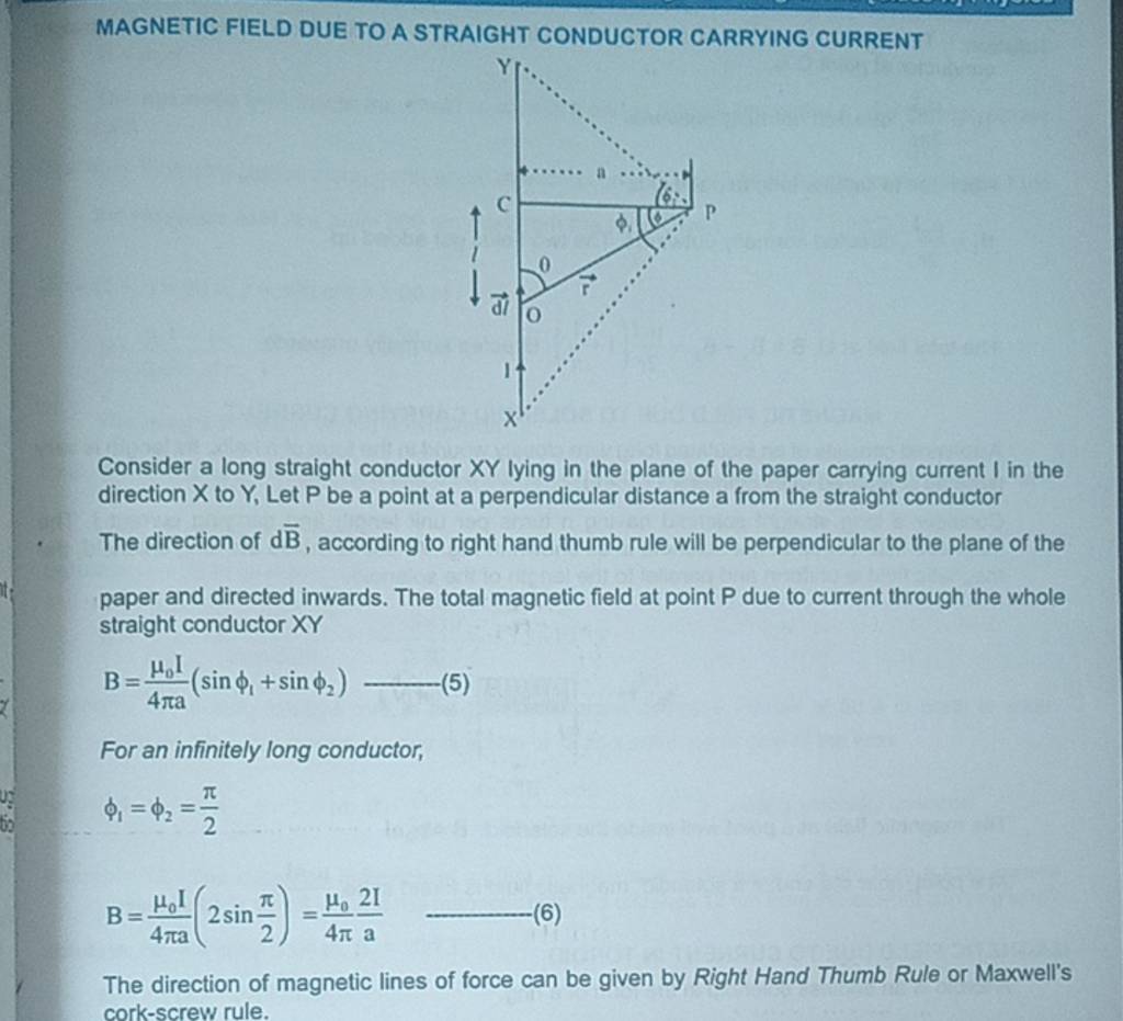 MAGNETIC FIELD DUE TO A STRAIGHT CONDUCTOR CARRYING CURRENT " nt Consider..