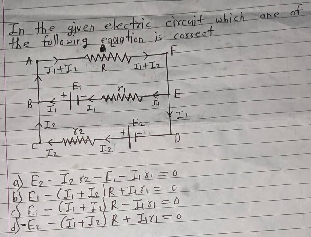 In the given electric circuit which the following equation is correct A 7..