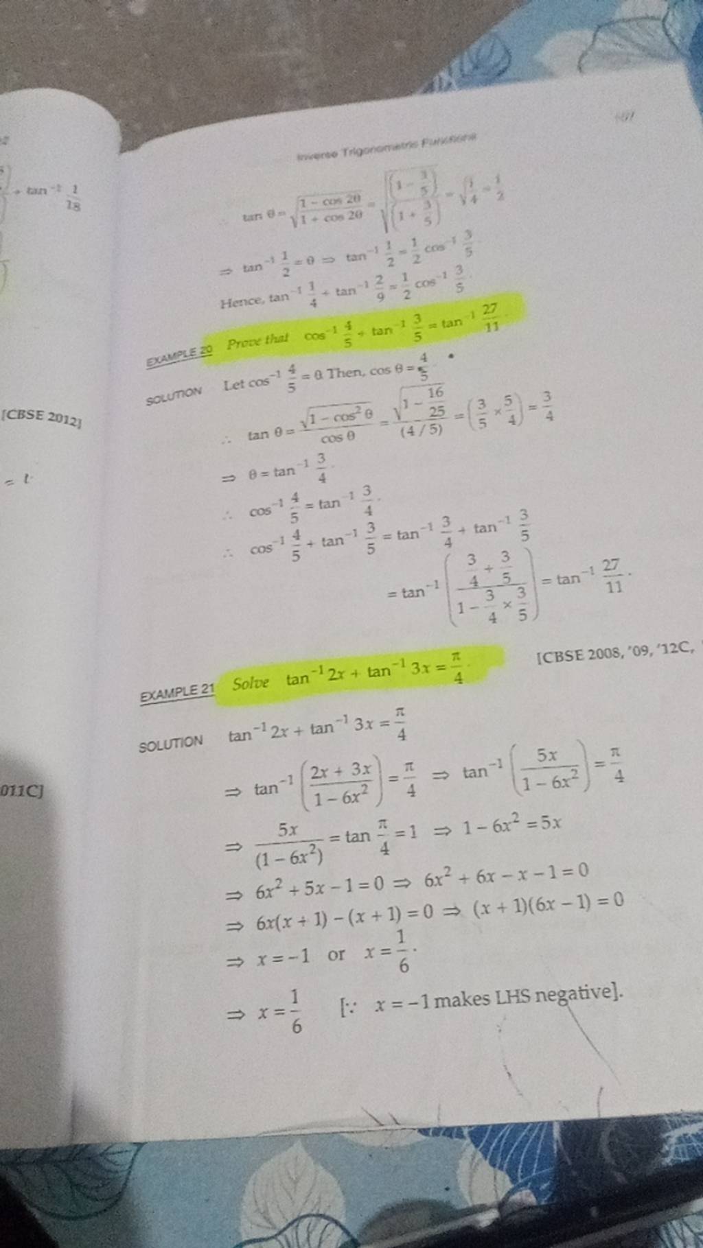 tan 1 18 Inverse Trigonometric Funcion tan 1-cos 20 1 VI+ cos 20 14 -tan-..