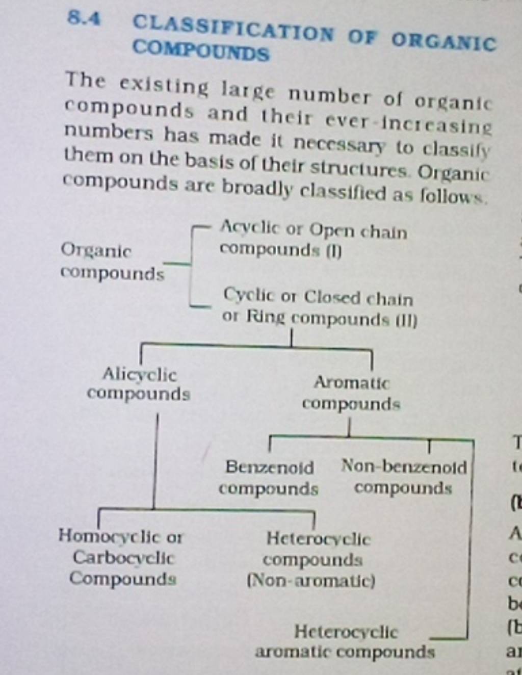 8.4 CLASSIFICATION OF ORGANIC COMPOUNDS The existing large number of orga..