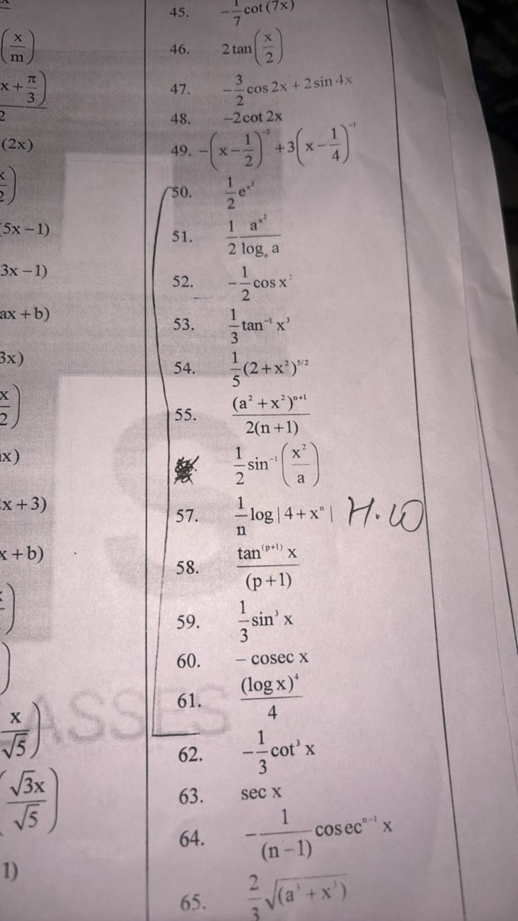 44 xm X 2 tan 3 X+ cos 2x + 2 sin 4x 2 2 -2 cot 2x (2x) +3 5x − 1) 2 log,..
