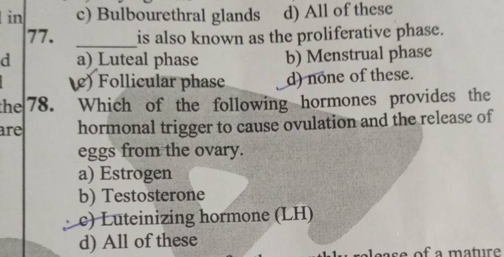in c) Bulbourethral glands d) All of these is also known as the prolifera..