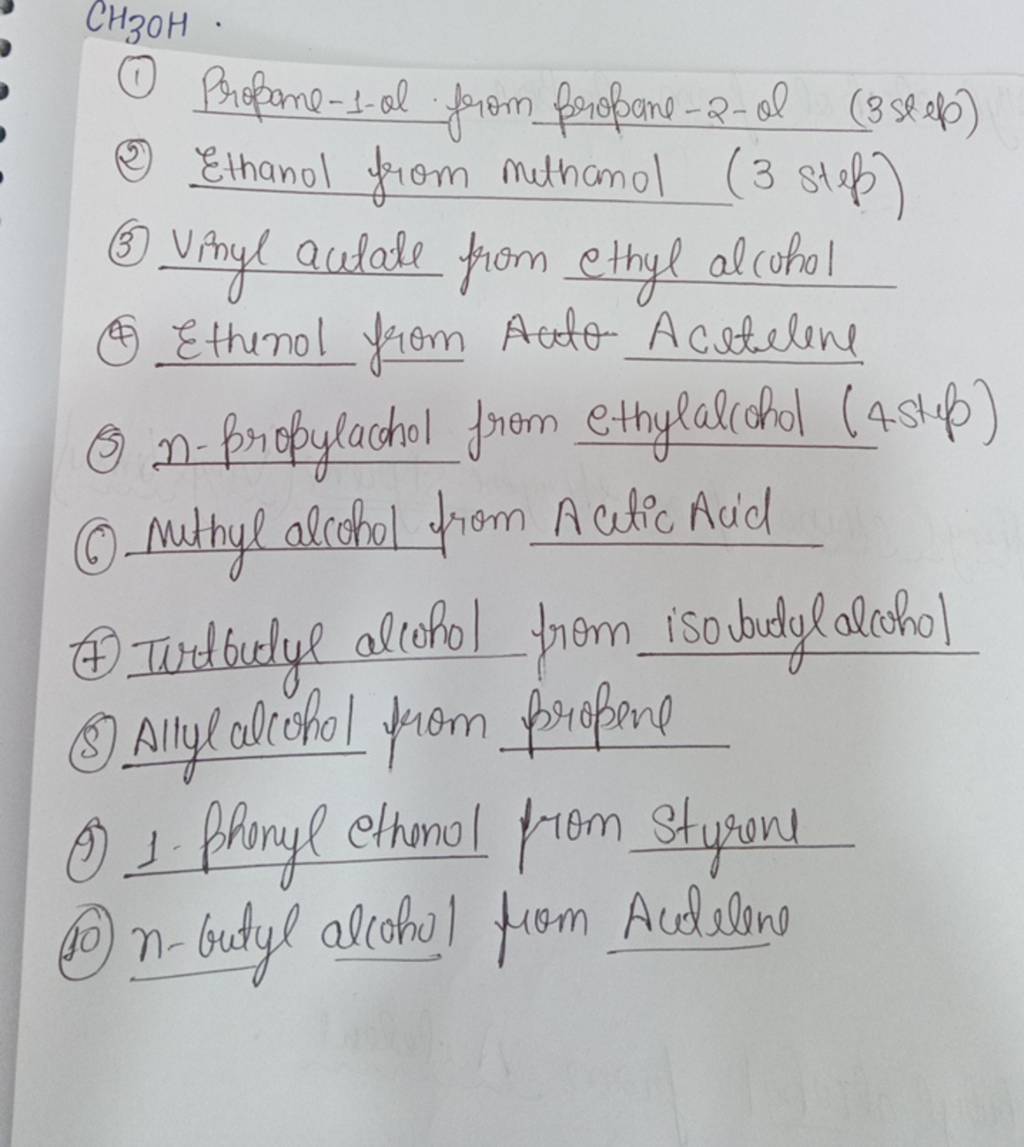 CH30H Ⓒ Propane-1-al from propane-2-ol (3 step) Ethanol from methanol (3