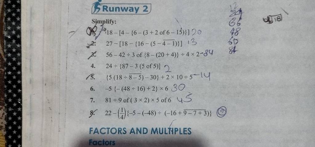 Runway 2 Simplify: 18-[4-(6-(3+2 of 6-15)}]20 27-[18 (16-(5-4-1)] 13 56-4..
