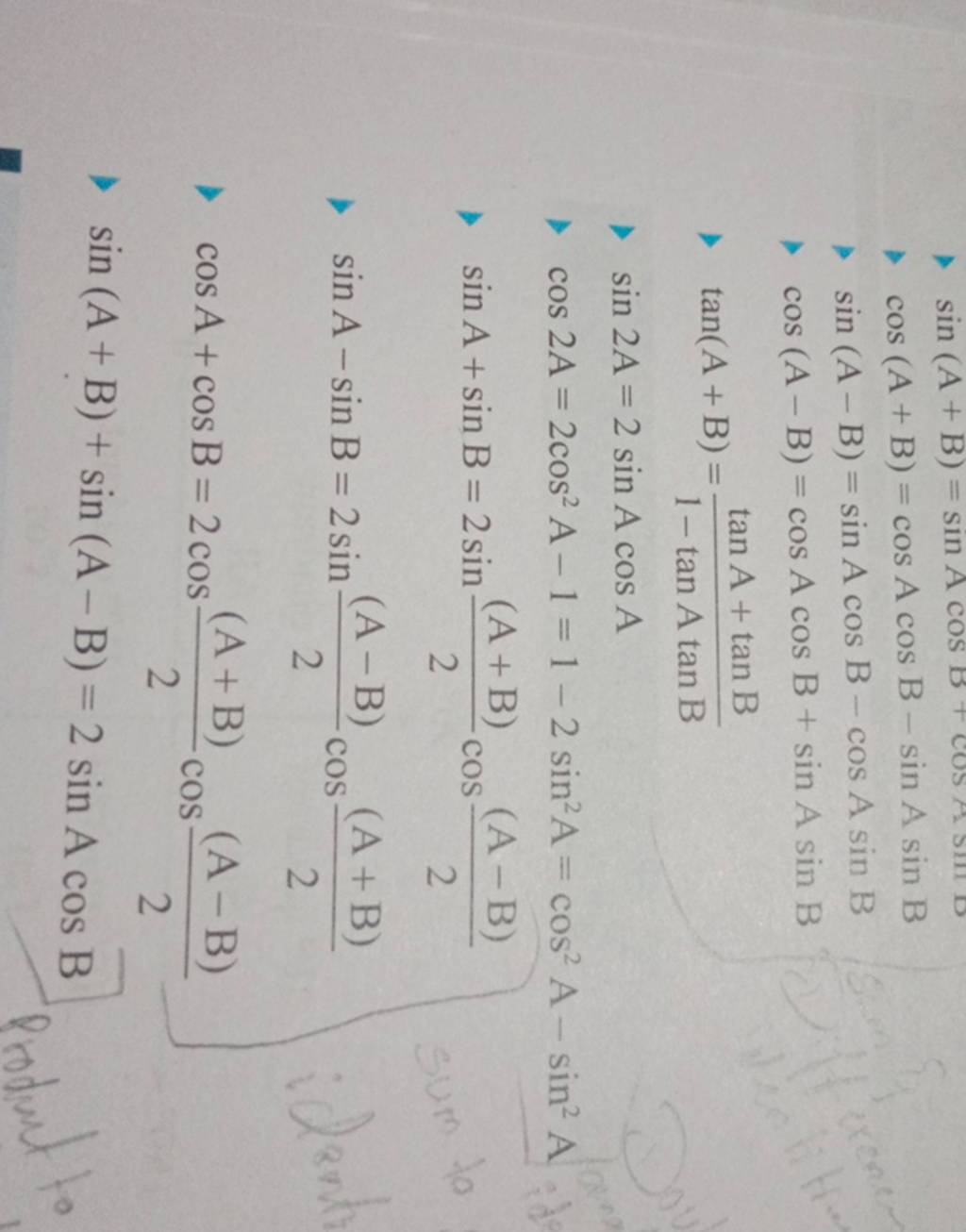sin (A+B) = sin A cos B cos (A+B) = cos A cos B-sin A sin B sin (A-B)