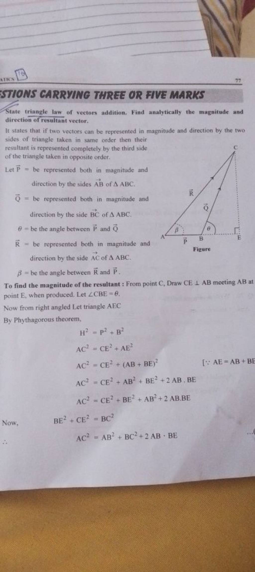 ATICS ESTIONS CARRYING THREE OR FIVE MARKS 77 State triangle law of vecto..