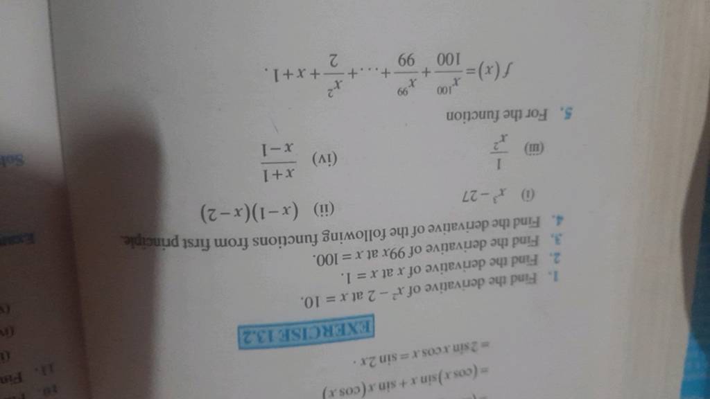 =(cos.x)sin x + sin x(cos x) -2sin.xcos.x=sin 2x. EXERCISE 13.2 Fin (L Fi..