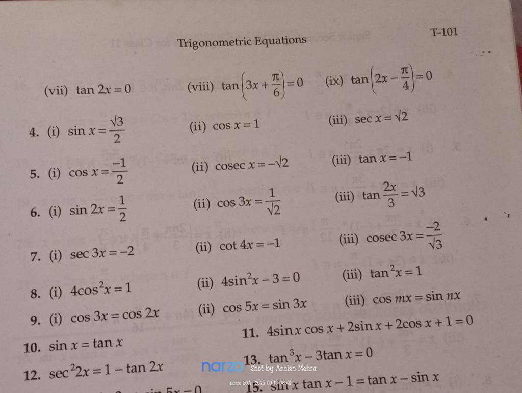 Trigonometric Equations (vii) tan 2x=0 TC (viii) tan 3x+ 元 =0 (ix) tan 2x..