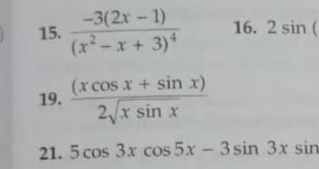 -3(2x-1) 2 sin ( (x2-x+3)4 (x cos x + sin x) 2√x sin x 5 cos 3x cos 5x-3