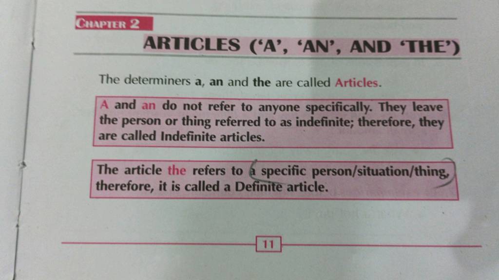 CHAPTER 2 ARTICLES ('A', 'AN', AND 'THE') The determiners a, an and the a..
