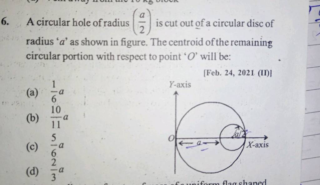 a A circular hole of radius is cut out of a circular disc of radius 'a' a..