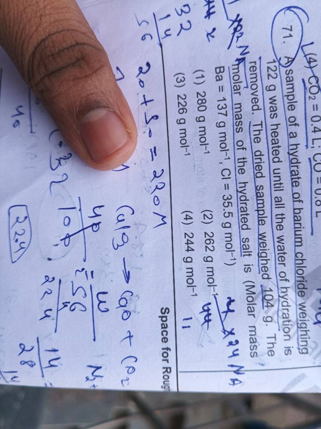 L(4) CO2 = 0.4 A sample of a hydrate of barium chloride weighing 122 g wa..
