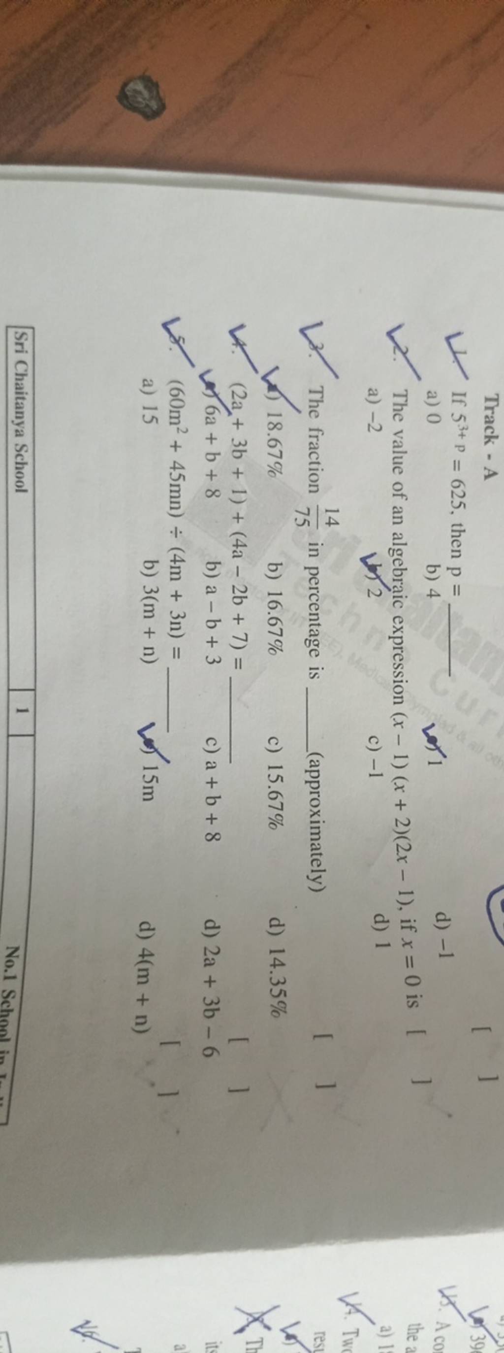 جيا a) -2 2 c) -1 14 The fraction in percentage is (approximately) 75 ) ..