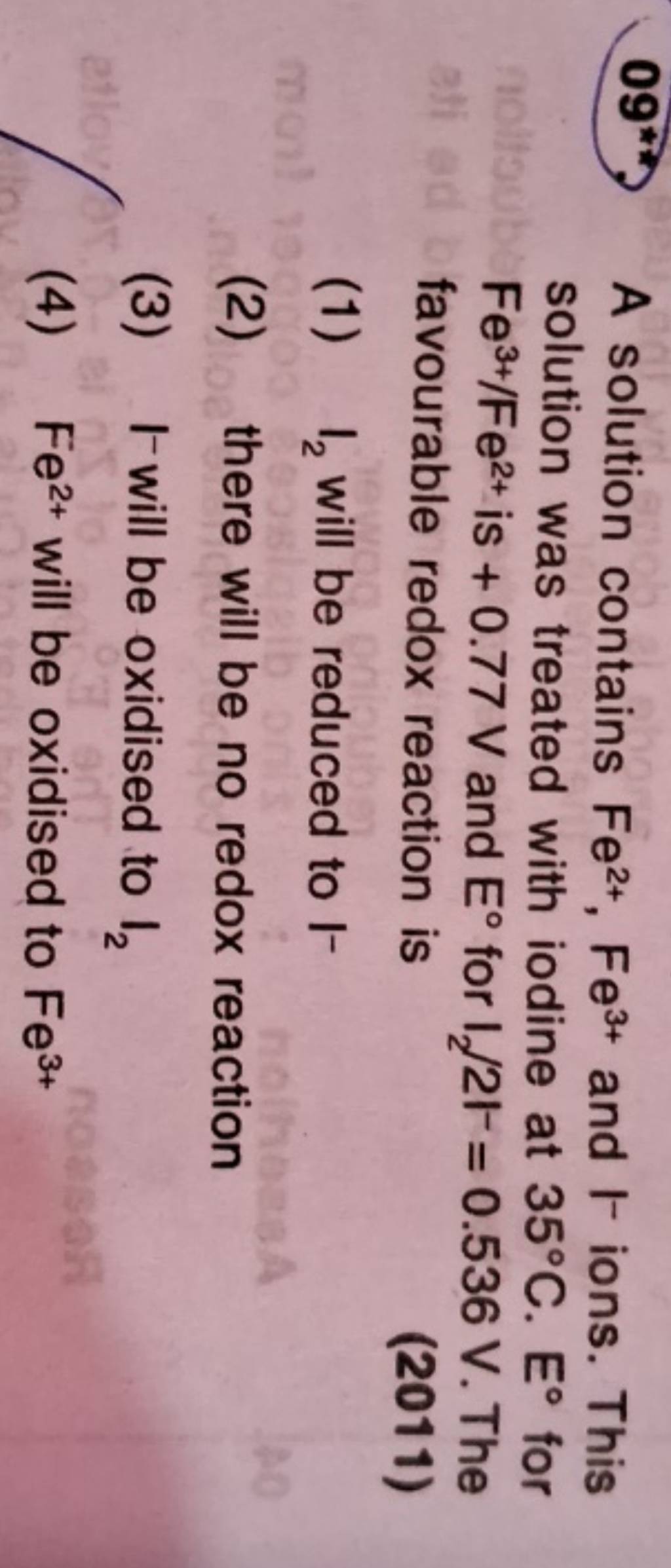 09** A solution contains Fe2+, Fe3+ and - ions. This solution was treated..