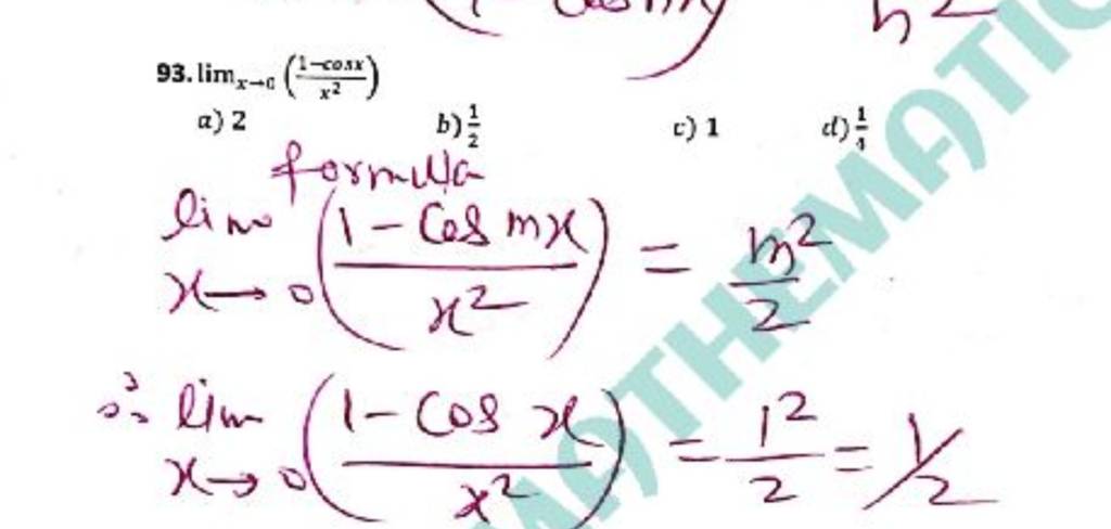 lim.(*) a) 2 b) formula line 1-Cos mx Xo x² 2's lim 1-Cos x-(1-co +2 c) 1..