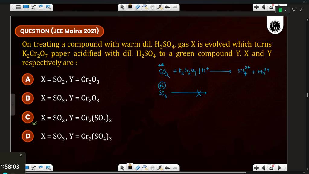 QUESTION (JEE Mains 2021) On treating a compound with warm dil. H2SO4, ga..