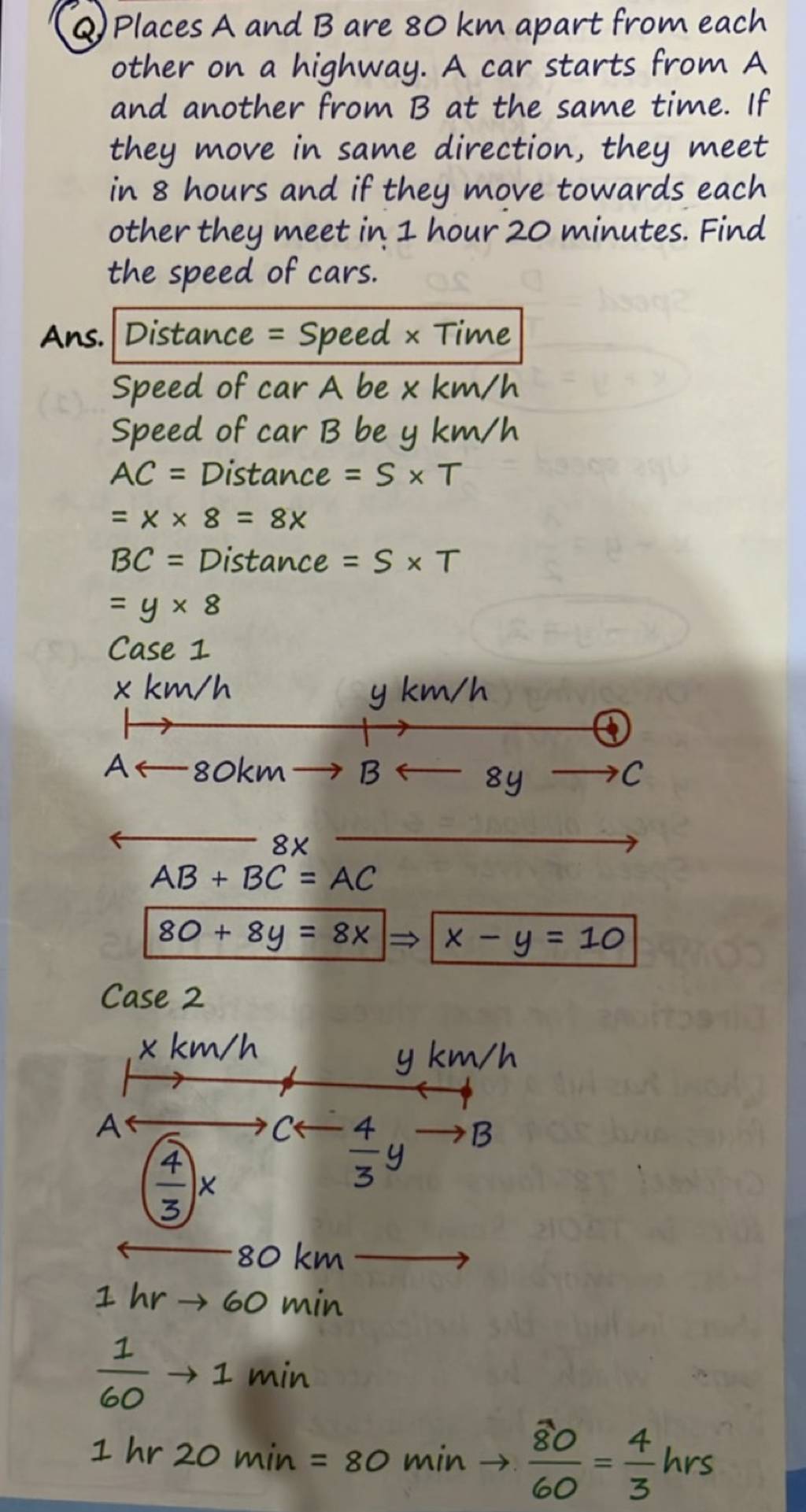 Places A and B are 80 km apart from each other on a highway. A car starts..