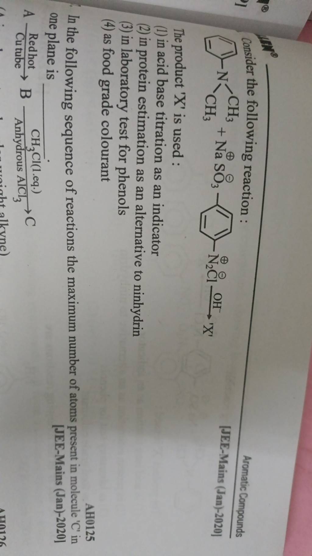 PI LEN Consider the following reaction: CH3 NCH, CH3 Θ Na SO3 The product..