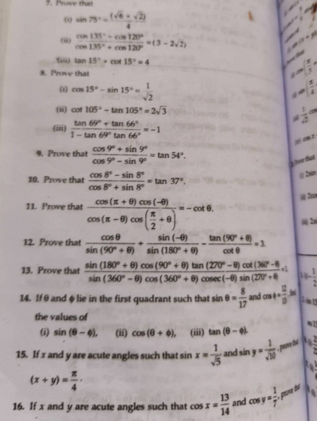 Prove that (i) sin 75 (√6+ √2) cos 135-cos 120° (1) cos 135+ cos 120° -(3..