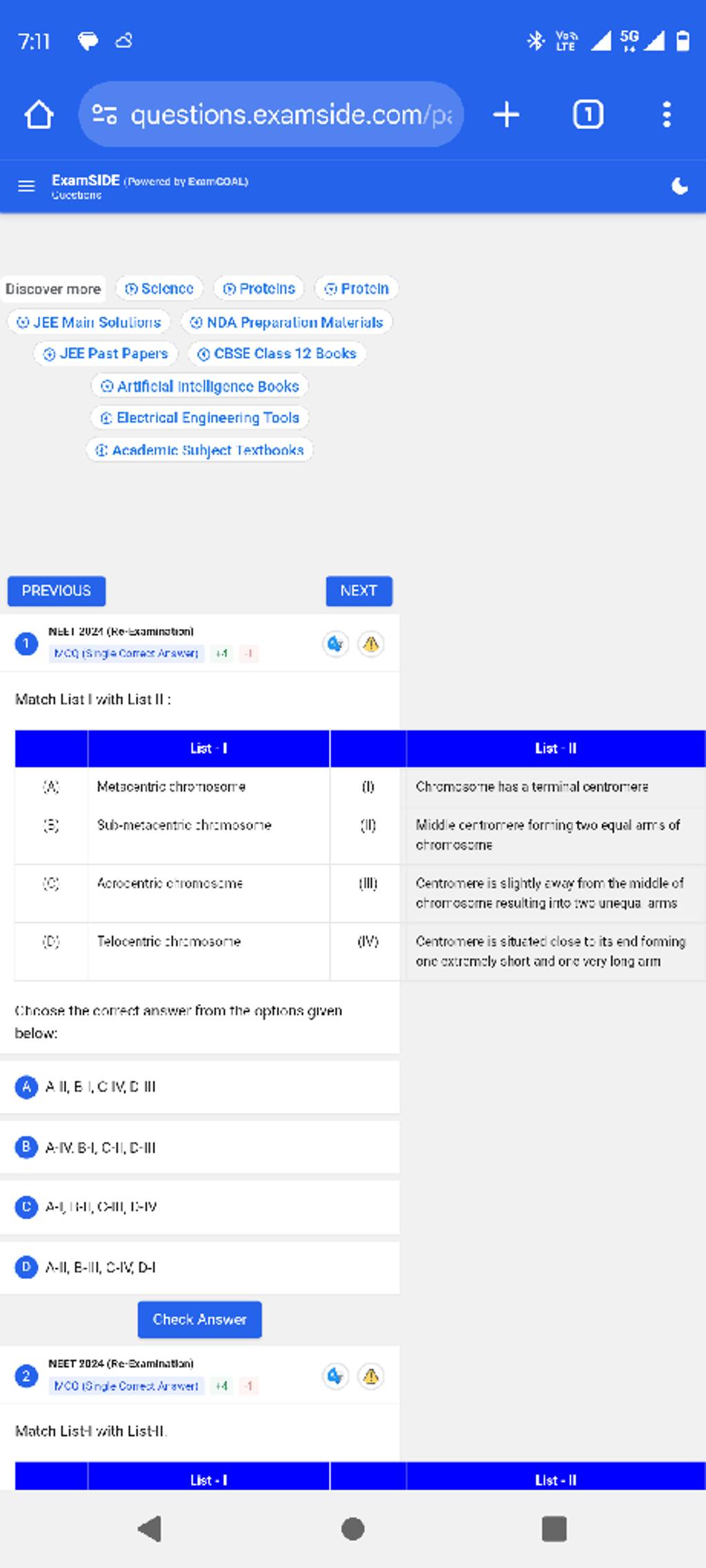 7:11 questions.examside.com/pa + ExamSIDE (Powered by Exam COAL) Lucetone..