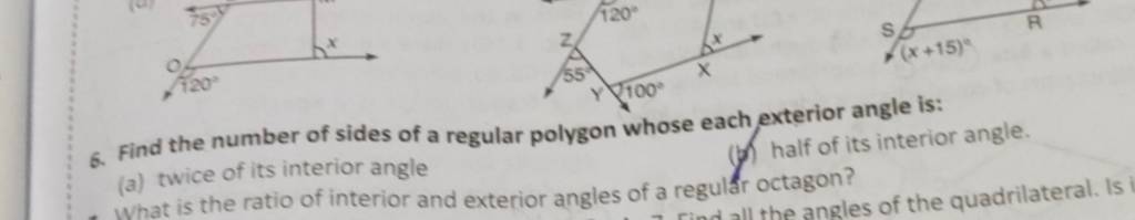 120° 120 R X Y100 (x+15) Find the number of sides of a regular polygon wh..
