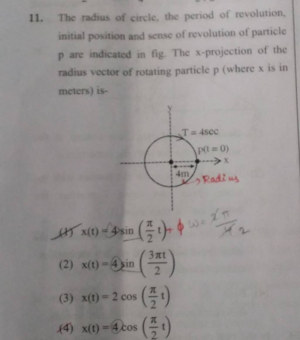The radius of circle, the period of revolution, initial position and sens..