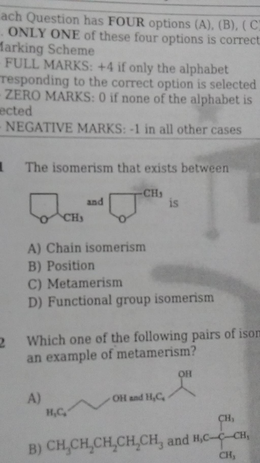 ach Question has FOUR options (A), (B), (C) . ONLY ONE of these four opti..