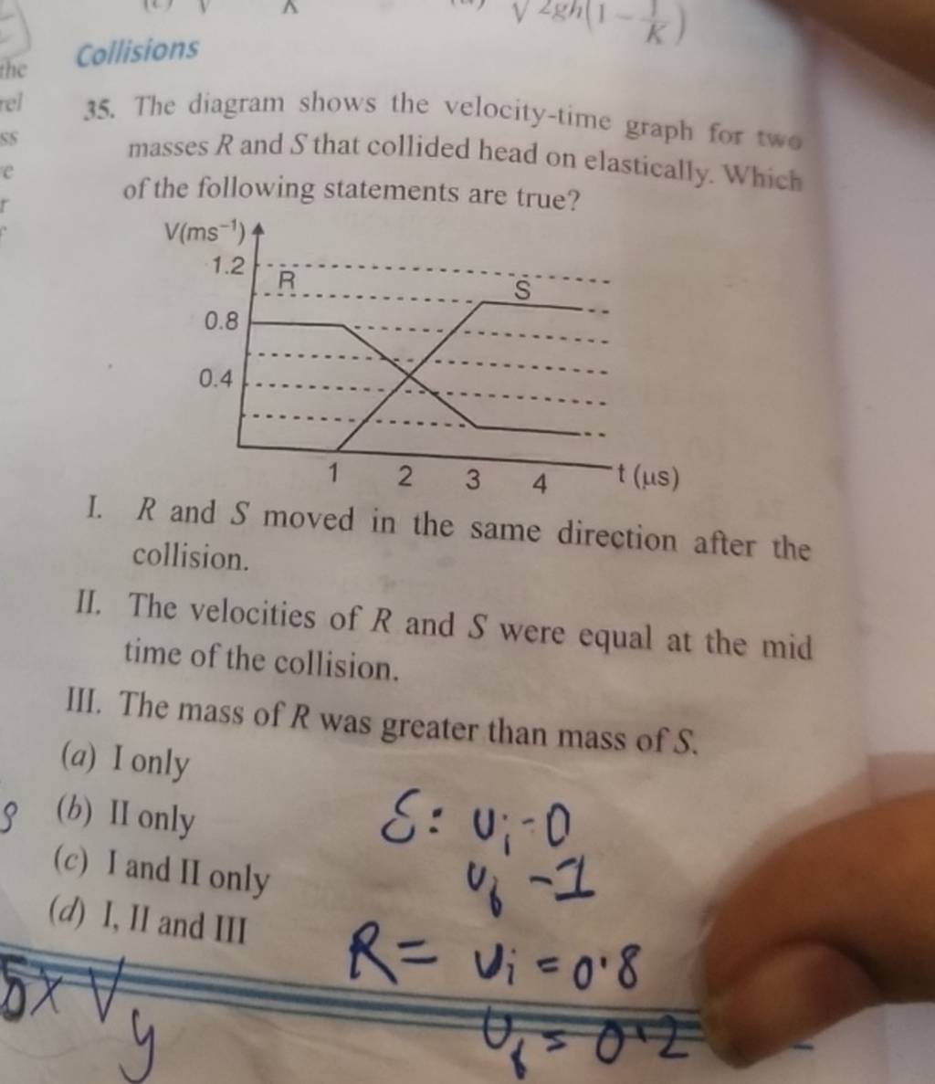 the mel SS e Collisions The diagram shows the velocity-time graph for two..