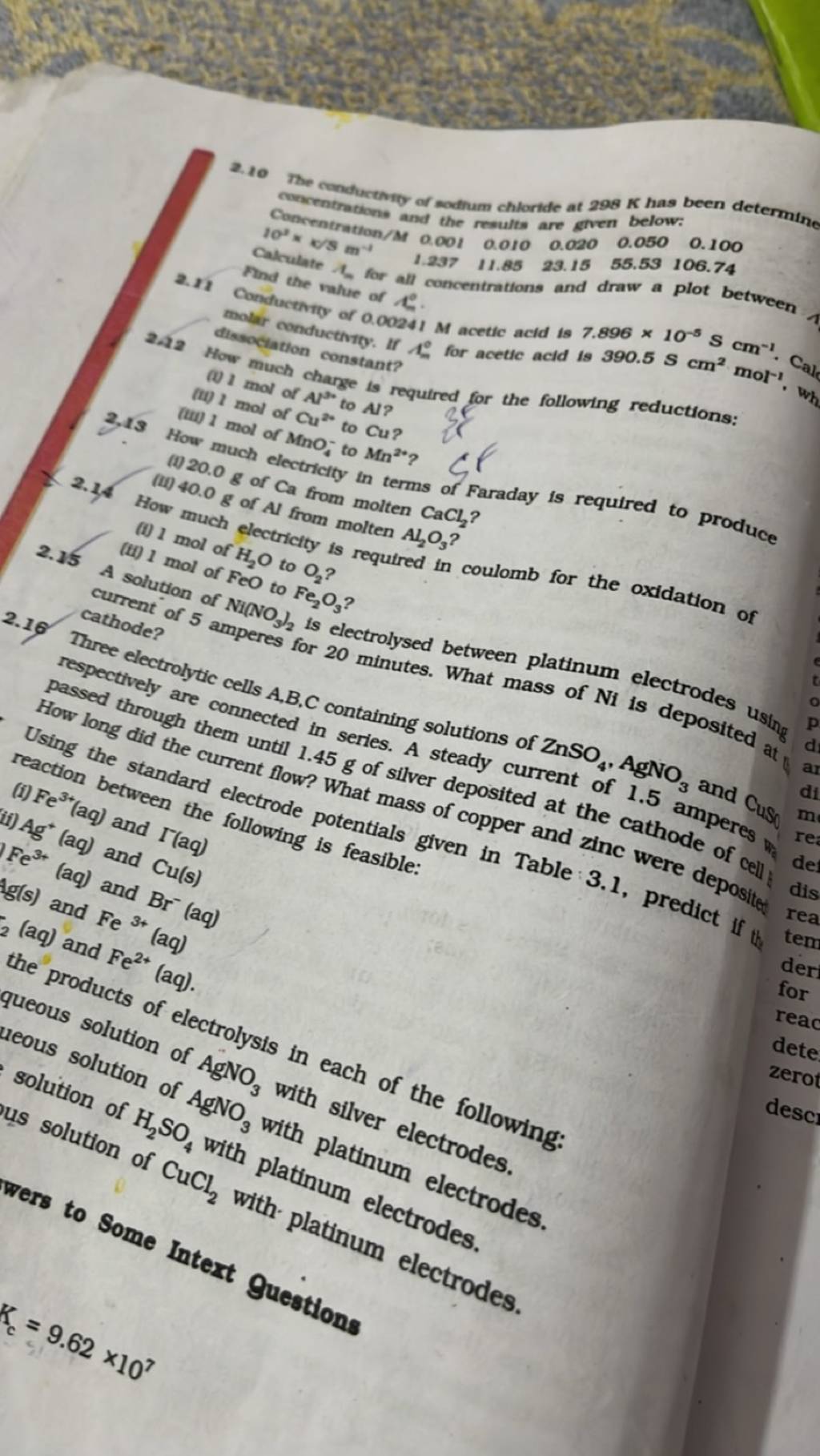 2.10 The conductivity of sodium chloride at 298 K has been determine conc..