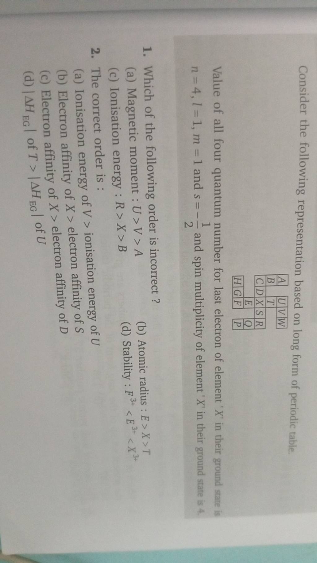 Consider the following representation based on long form of periodic tabl..