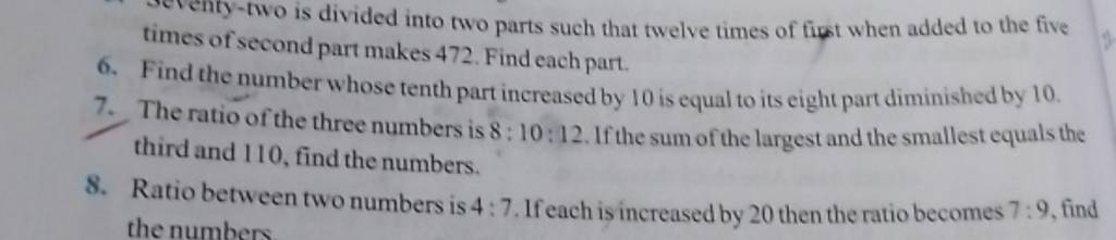 ty-two is divided into two parts such that twelve times of first when add..