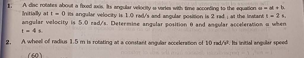 A disc rotates about a fixed axis. Its angular velocity to varies with ti..