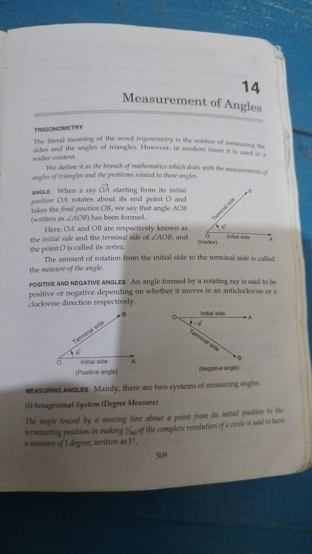 TRIGONOMETRY 14 Measurement of Angles The literal meaning of the word tri..