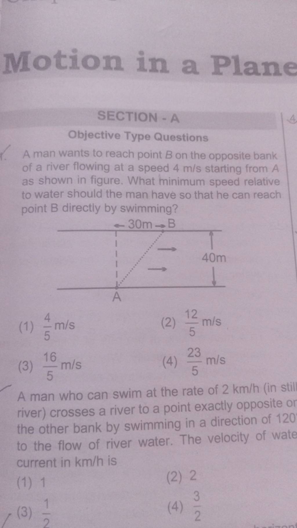 Motion in a Plane SECTION-A Objective Type Questions A man wants to reach..