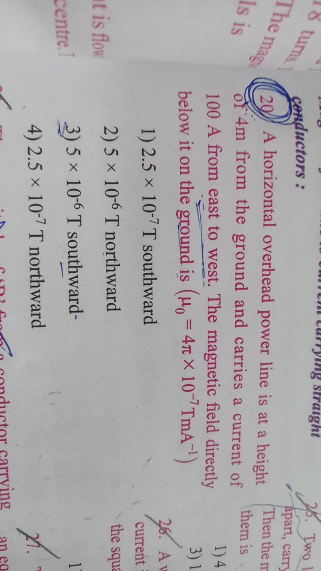 8 turns. The mag ls is conductors: ng straight 20 A horizontal overhead p..
