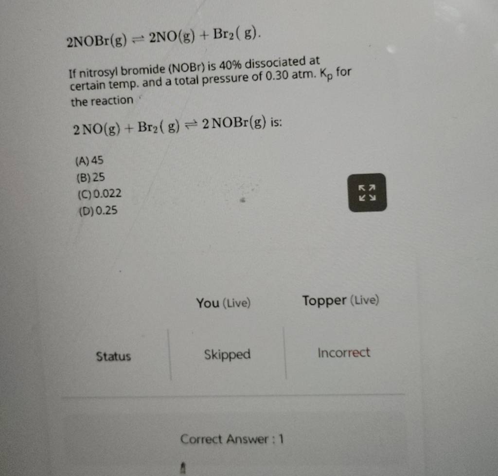 2NOBr(g) 2NO(g) + Br2 (g). If nitrosyl bromide (NOBr) is 40% dissociated