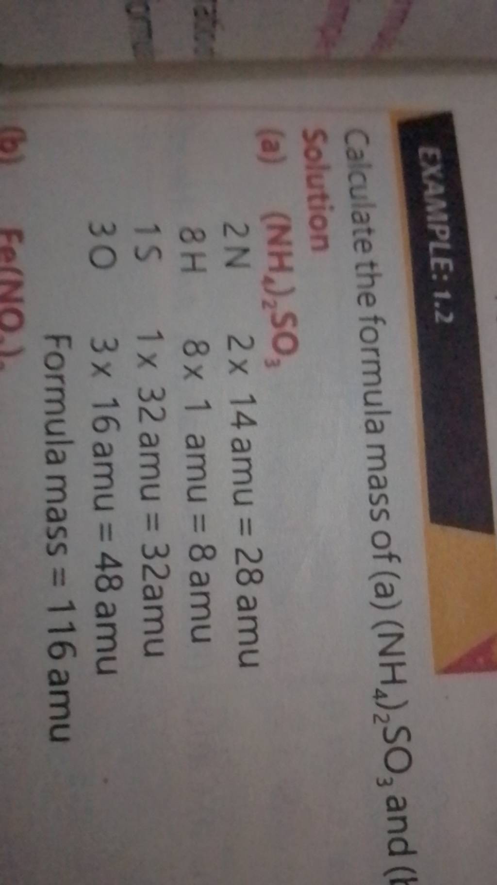 EXAMPLE: 1.2 Calculate the formula mass of (a) (NH)₂SO, and (b Solution