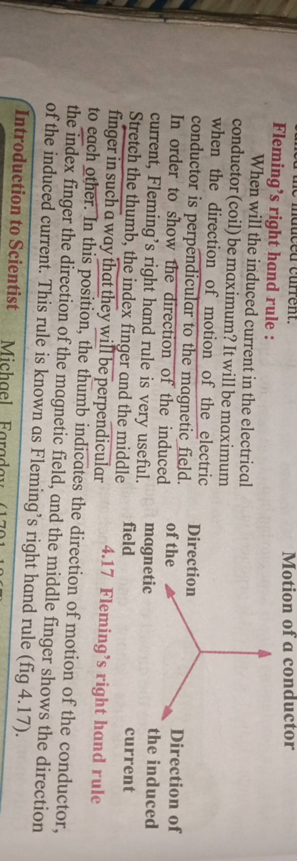 Fleming's right hand rule: When will the induced current in the electrica..