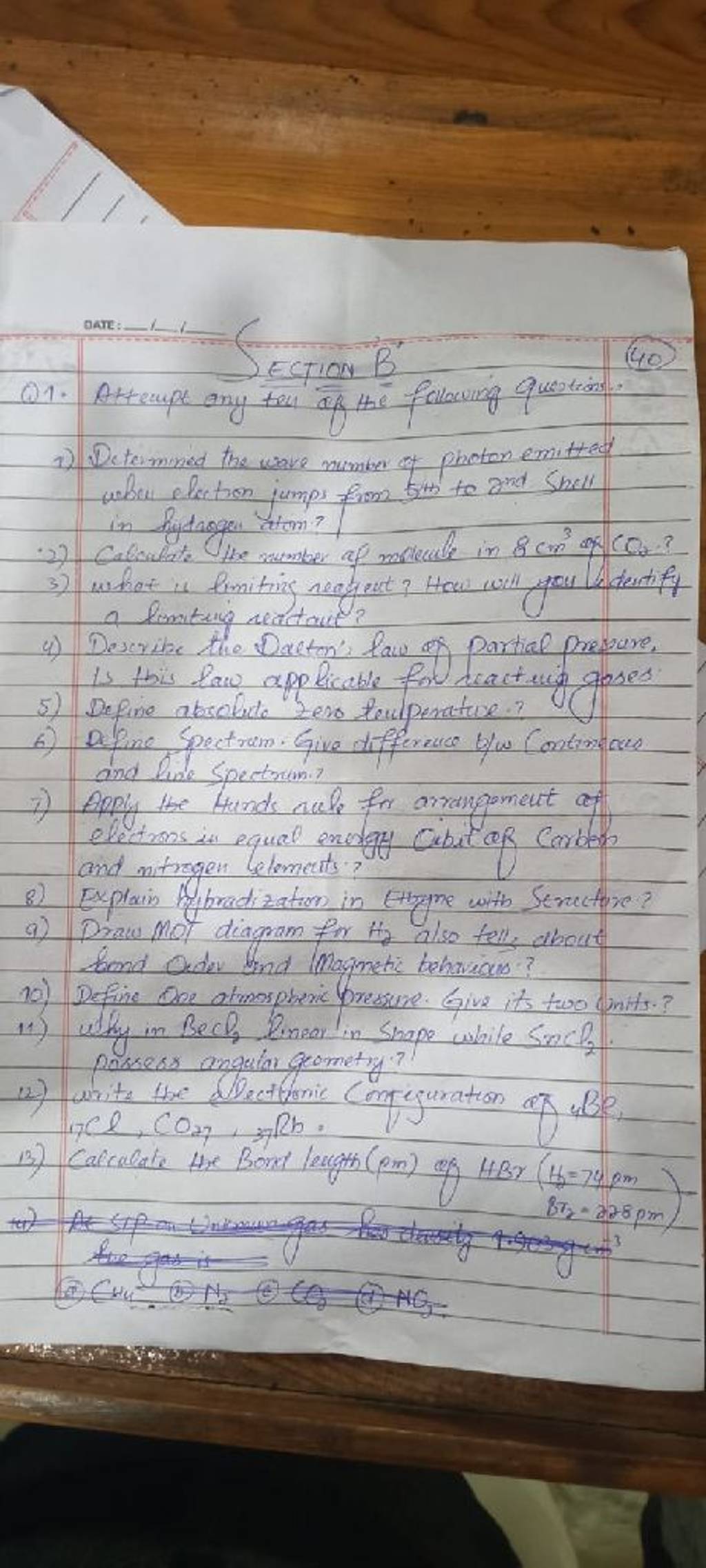 DATE: SECTION B Attempt any ten of the of the following questions. 1) Det..