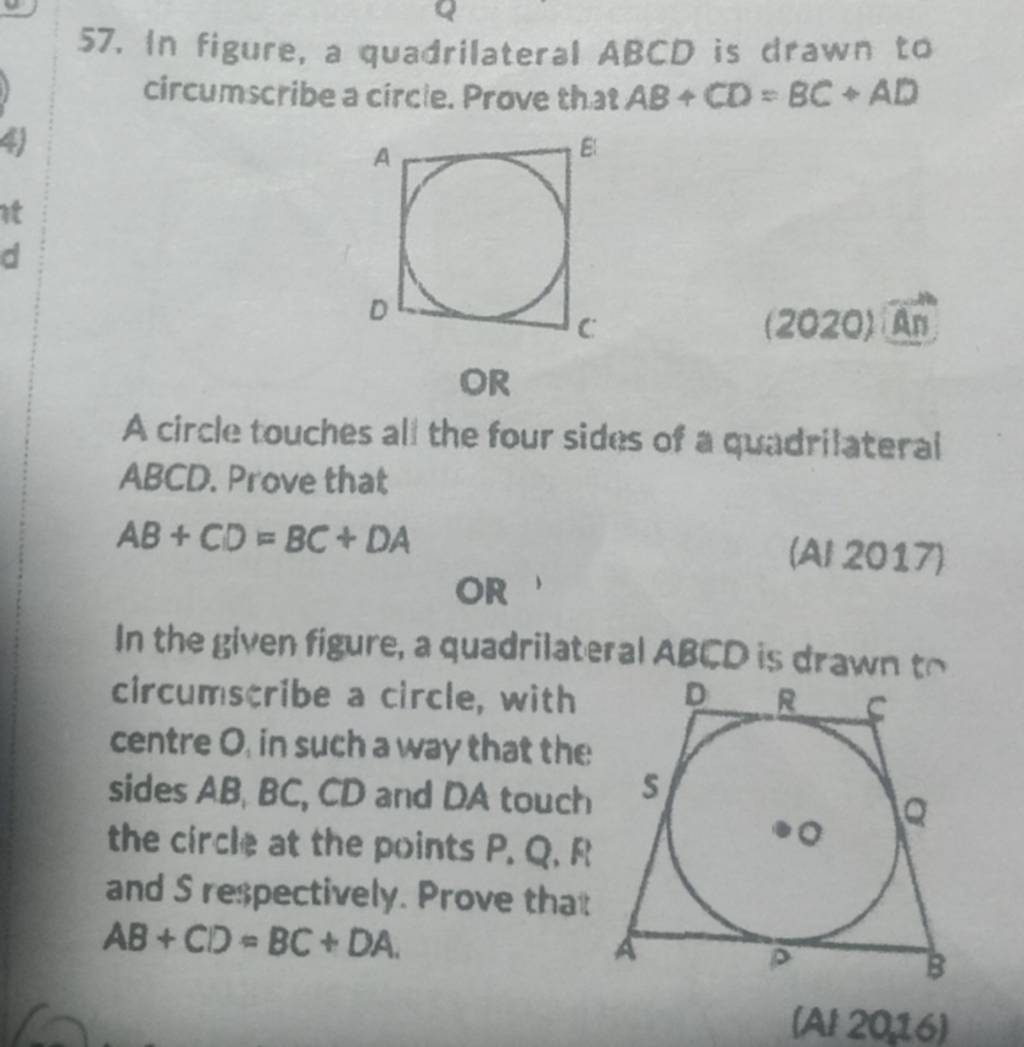 4) nt d In figure, a quadrilateral ABCD is drawn to circumscribe a circle..