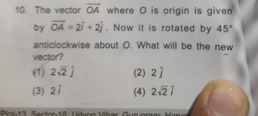 The vector OA where O is origin is given by OA = 21+ 21. Now it is rotate..