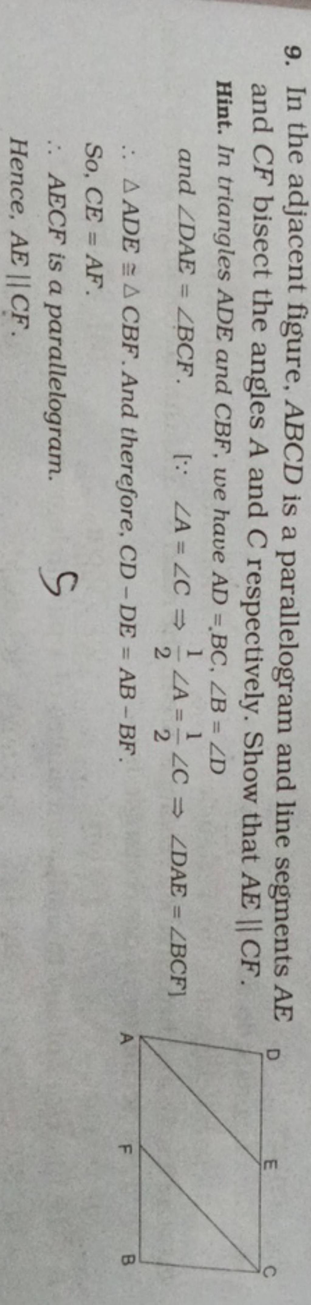 In the adjacent figure, ABCD is a parallelogram and line segments AE and