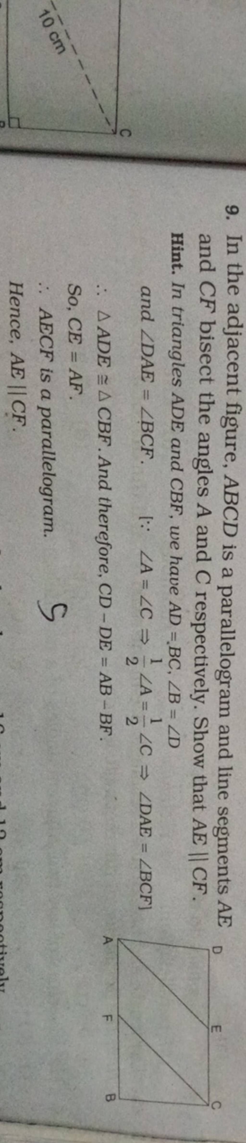 10 cm 012 In the adjacent figure, ABCD is a parallelogram and line segmen..