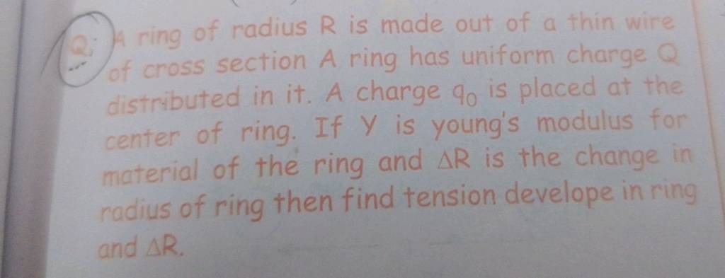 ring of radius R is made out of a thin wire of cross section A ring has u..