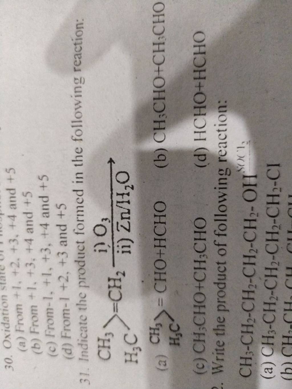 Oxidation state (a) From +1, +2, +3, +4 and +5 (b) From +1, +3, +4 and +5..