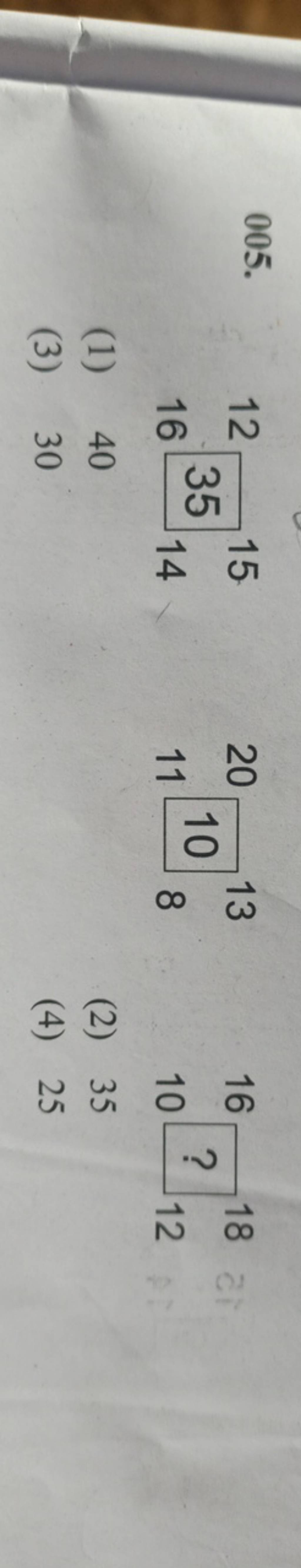 12 15 20 13 16 35 10 ? 16 14 11 8 10 (1) 40 (3) 30 (2) 35 (4) 25 18 ar 12..