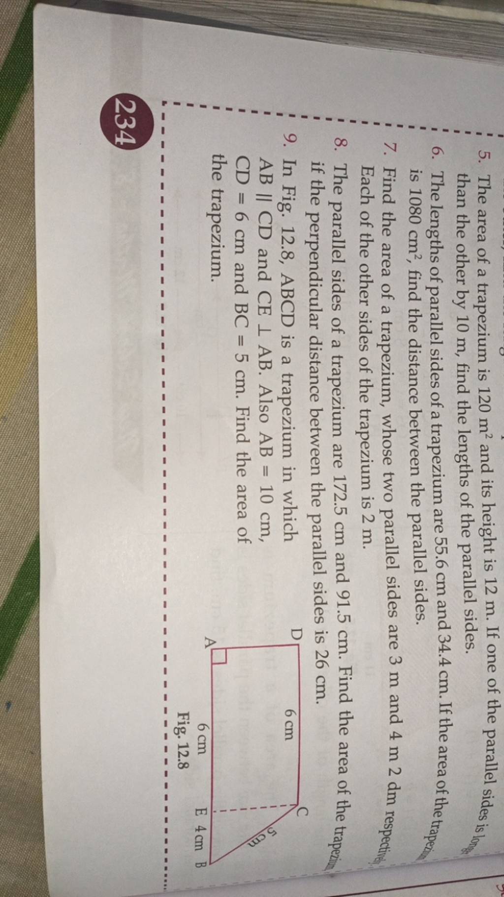 C I I The area of a trapezium is 120 m² and its height is 12 m. If one of..