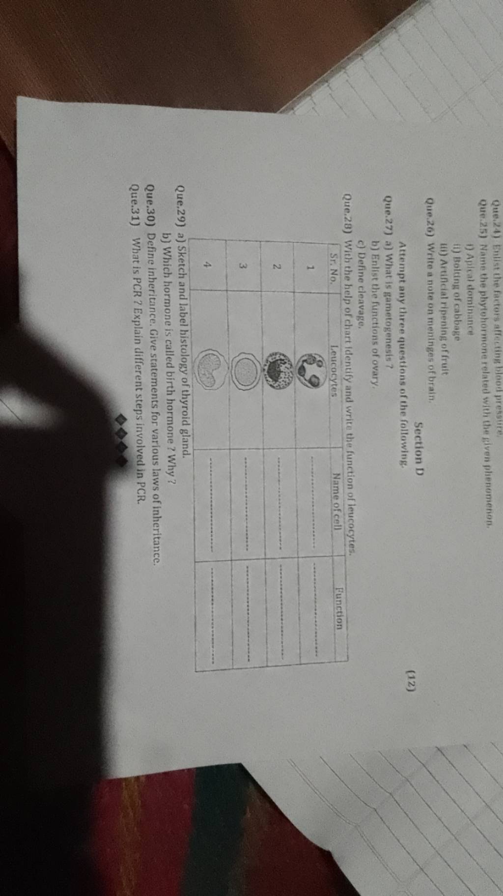Que.24) Enlist the factors affecting blood pressure. Que.25) Name the phy..